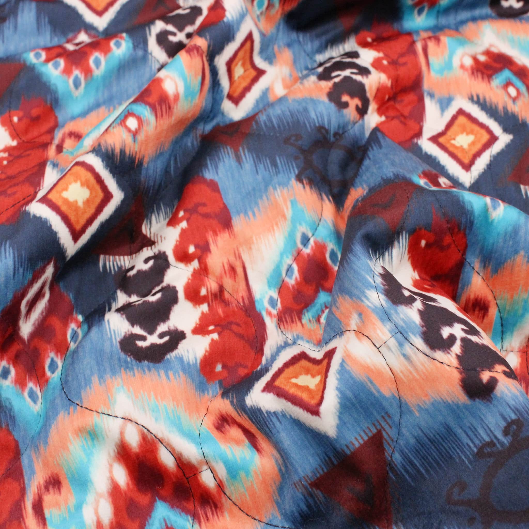 Aztec Stepped Quilted Velvet Coating - Navy Blue – Lullabee Fabrics