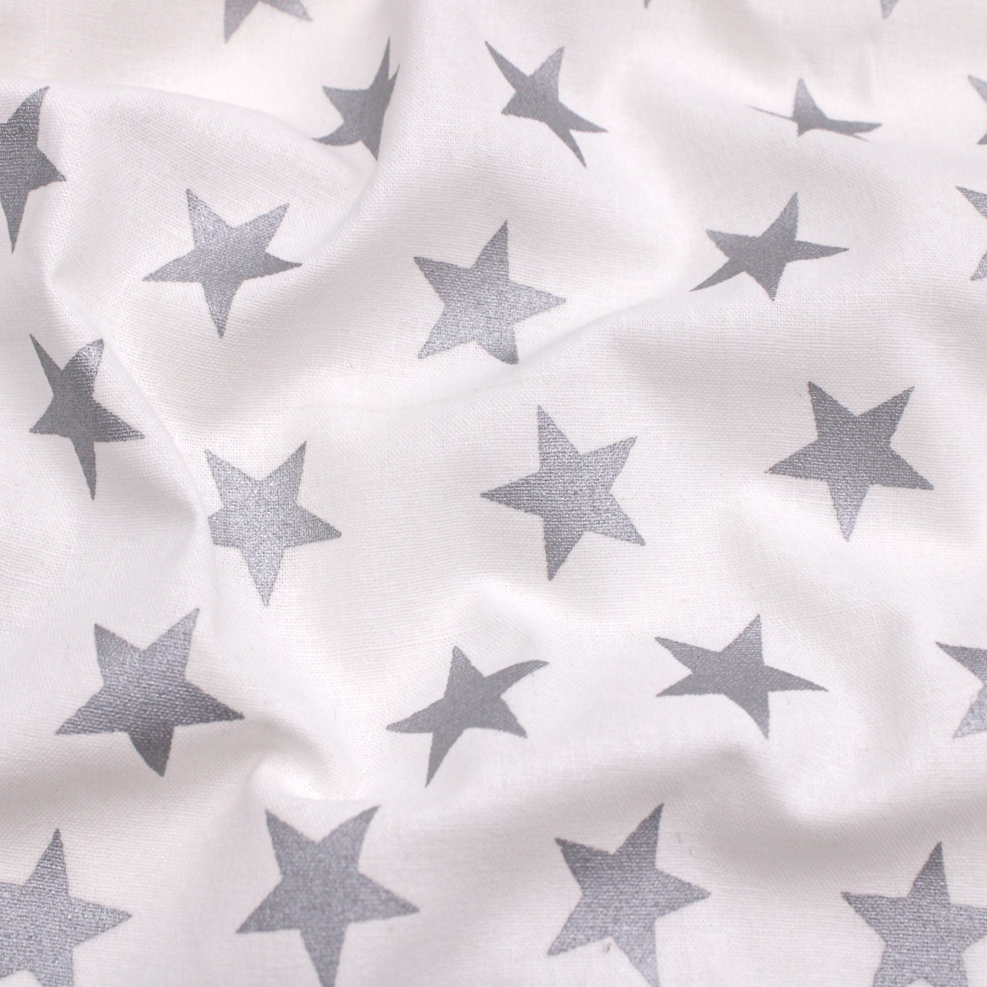 Festive Christmas Printed 100% Cotton Fabric - Silver Stars – Lullabee Fabrics