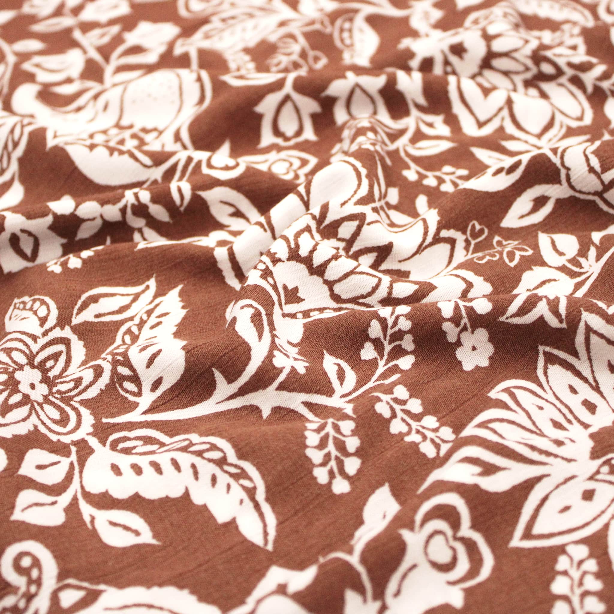 Sophia Viscose Challis Dressmaking - Coffee Bloom – Lullabee Fabrics