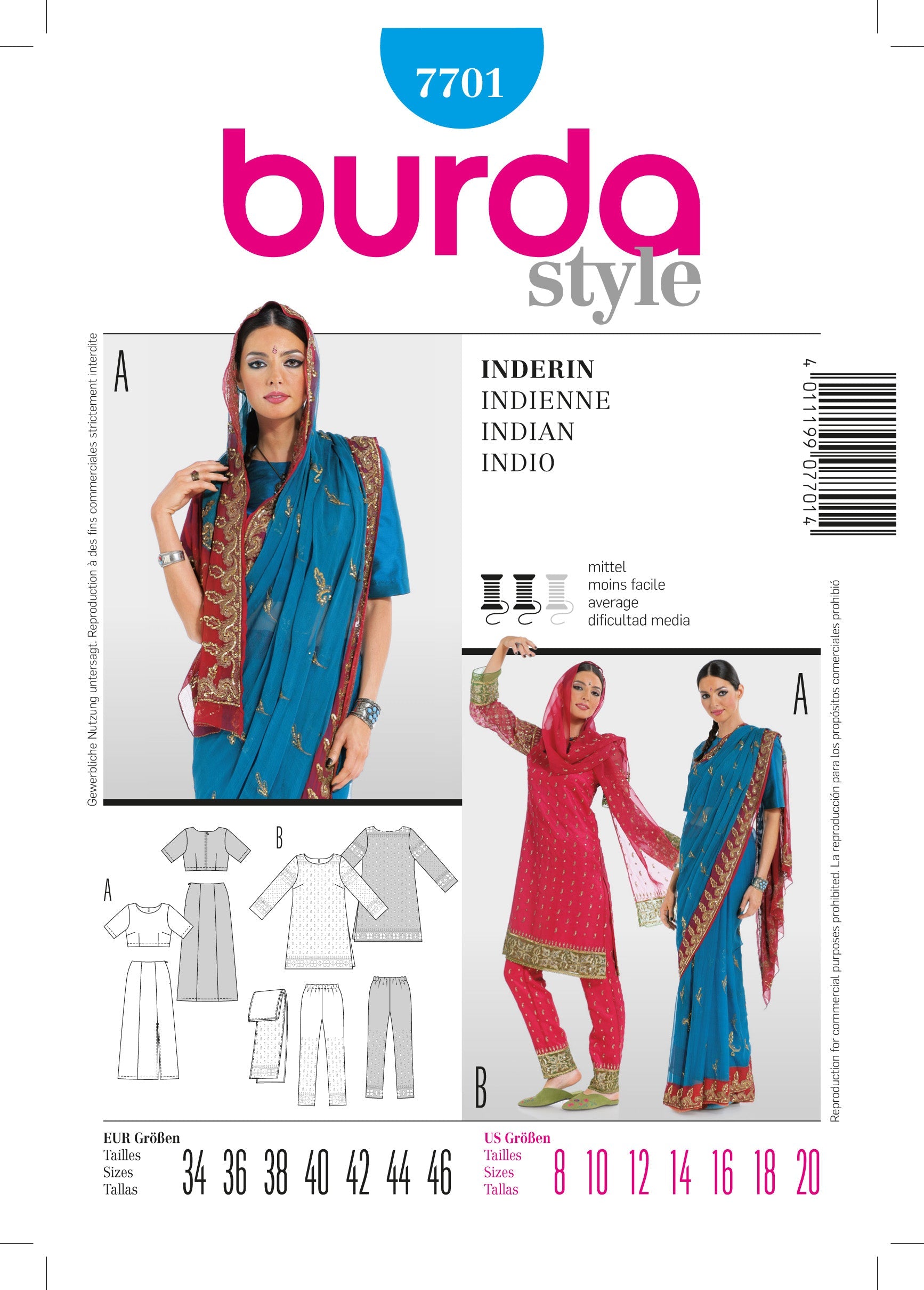 Burda Style Indian Style Sewing Pattern for Creative Projects B7701 ...