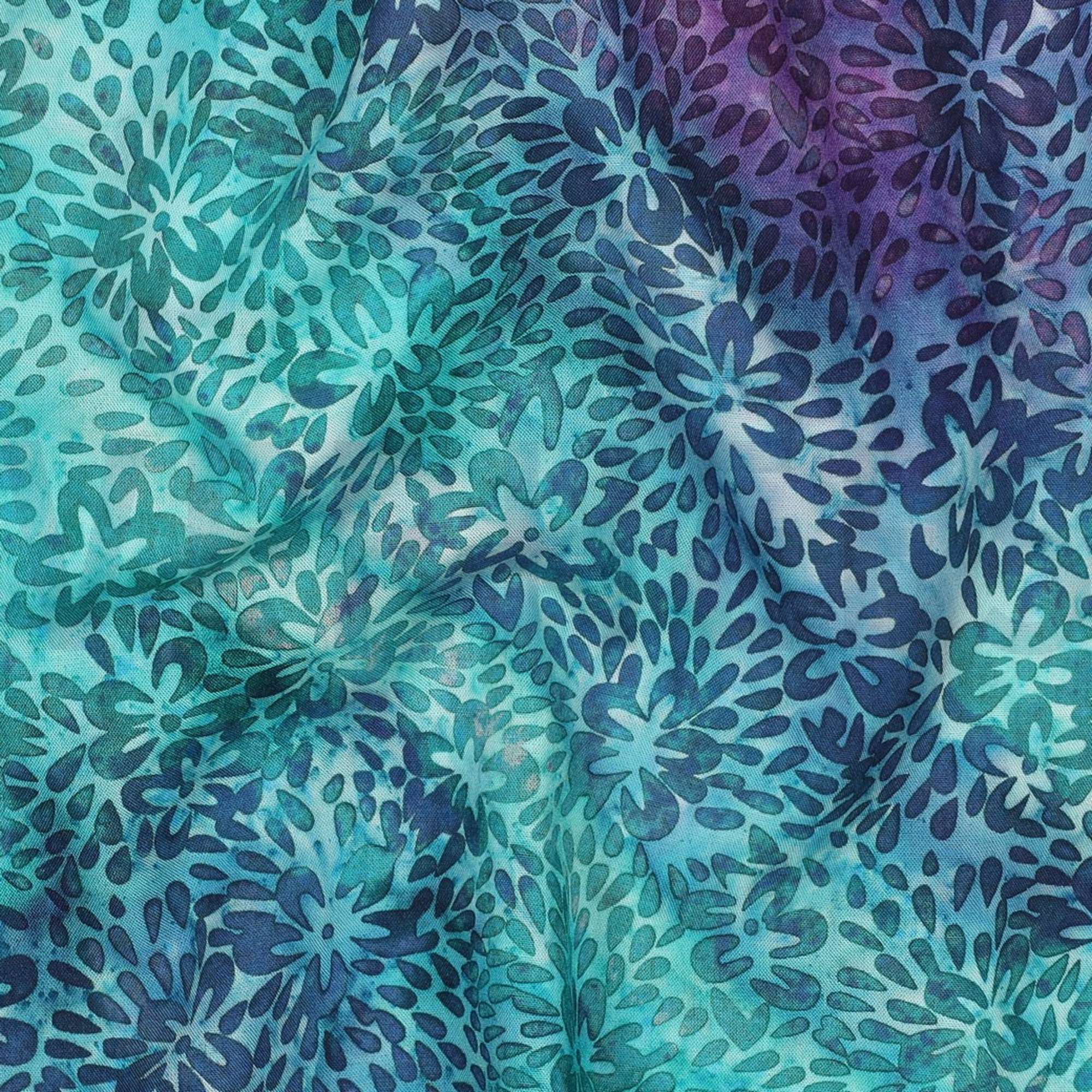 Batik Handcrafted Viscose Dressmaking Fabric - Turquoise Flower ...