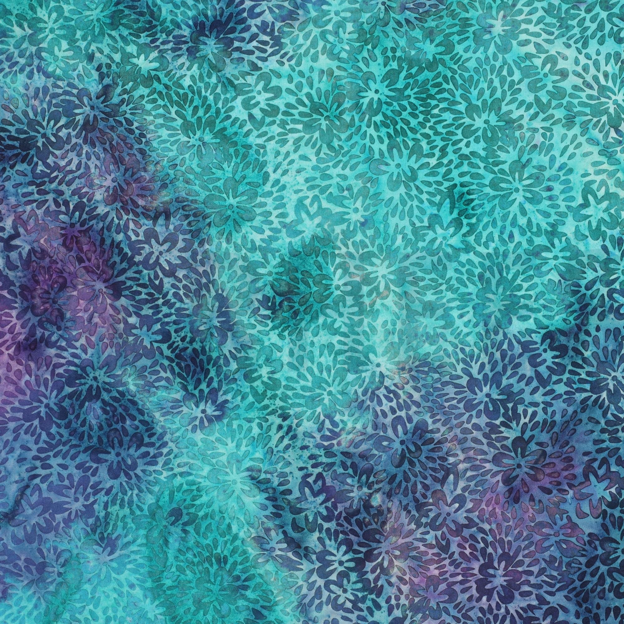 Batik Handcrafted Viscose Dressmaking Fabric - Turquoise Flower ...