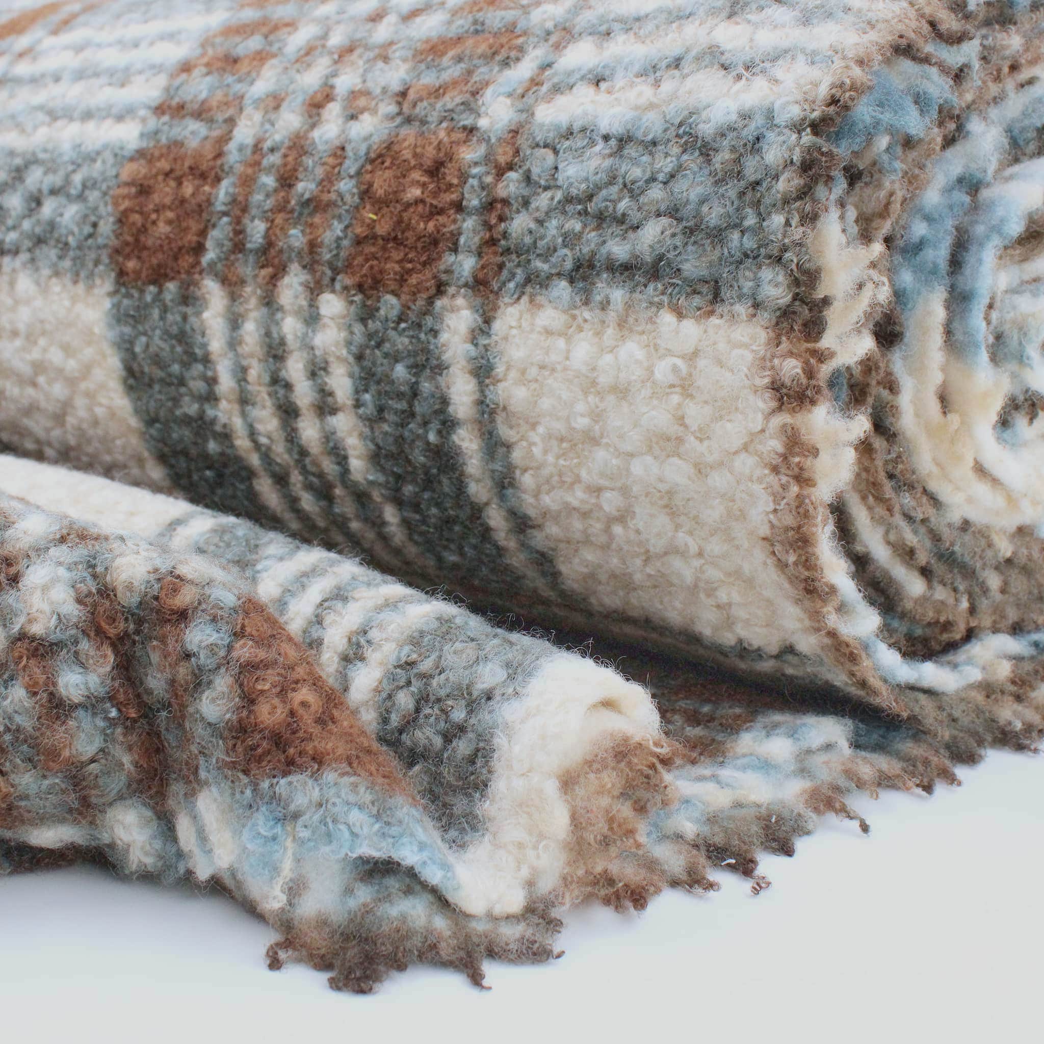 Check Boucle Coating Chunky Curled - Teal Brown – Lullabee Fabrics
