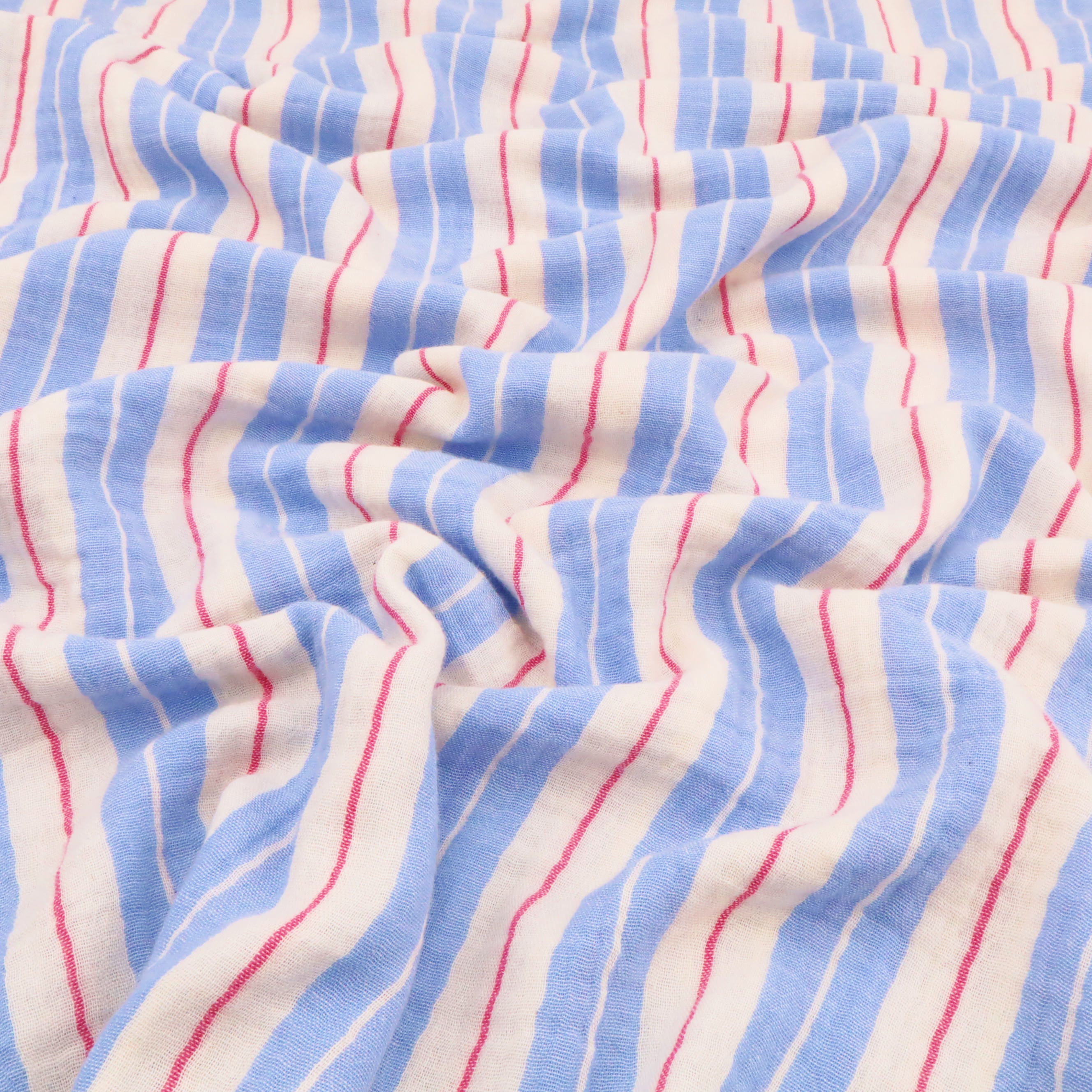 Colette Yarn Dyed Cotton Double Gauze Stripes Crinkle Dressmaking Fabr ...