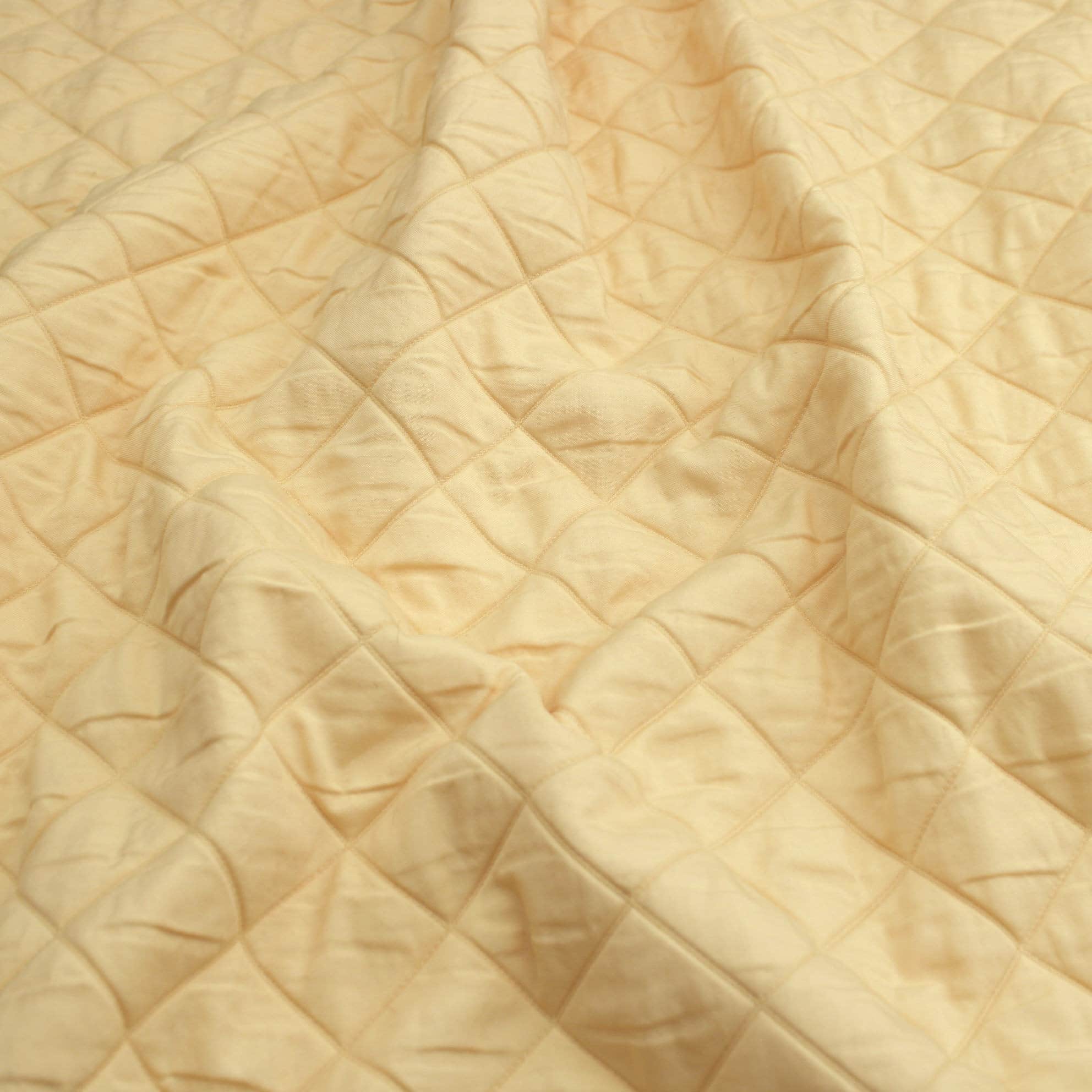 Coloured Diamond Stitched Quilted Stepped Coating Fabric - Pale Yellow ...