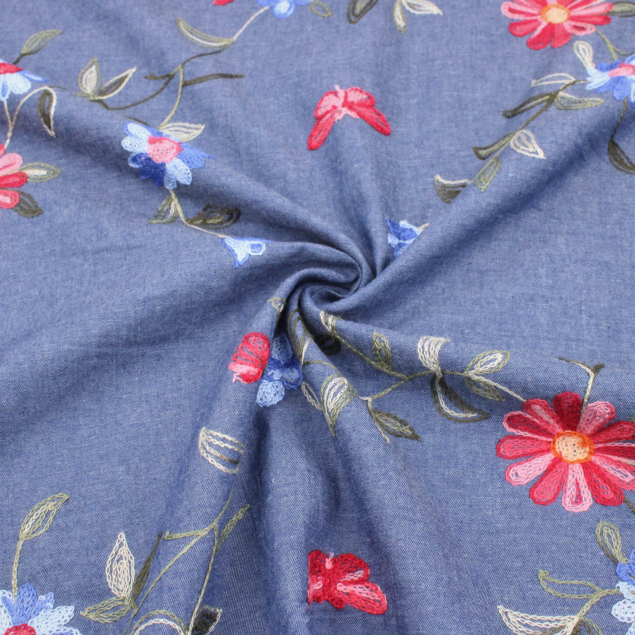 Cotton Double Border Embroidery - Red Flower Trail – Lullabee Fabrics