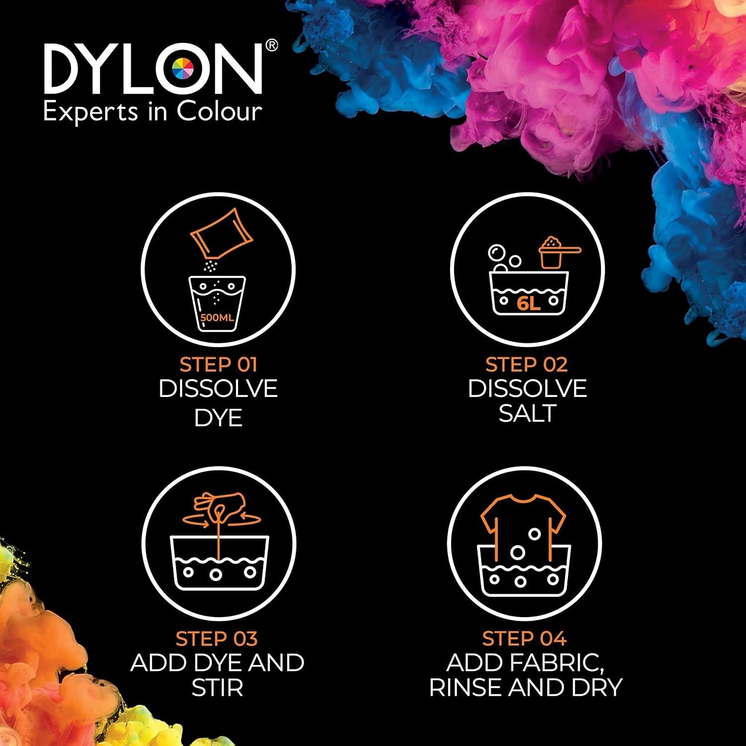 Dylon Hand Dye Fabric Dye Pouch: Vibrant Colour for Delicate Items 50g ...