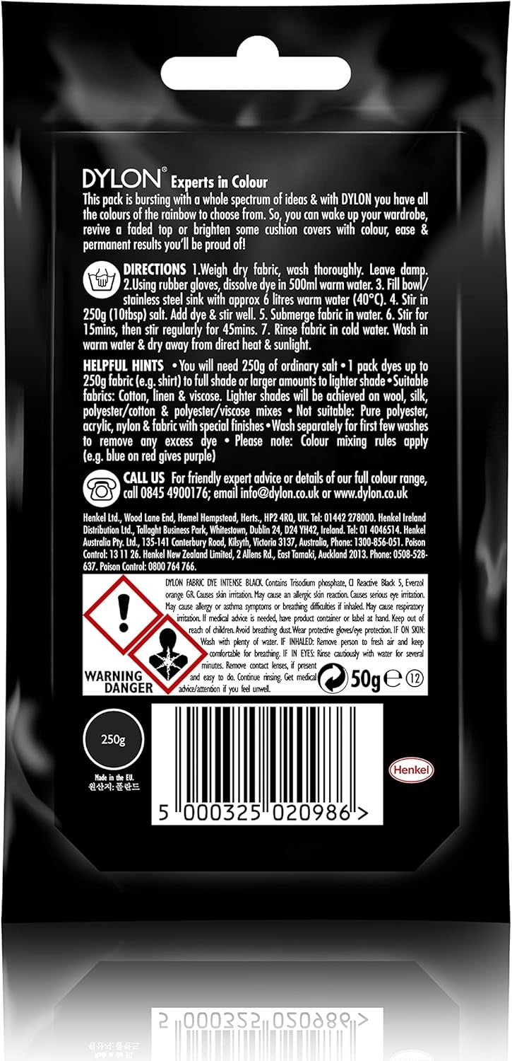 Dylon Hand Dye Fabric Dye Pouch: Vibrant Colour for Delicate Items 50g ...