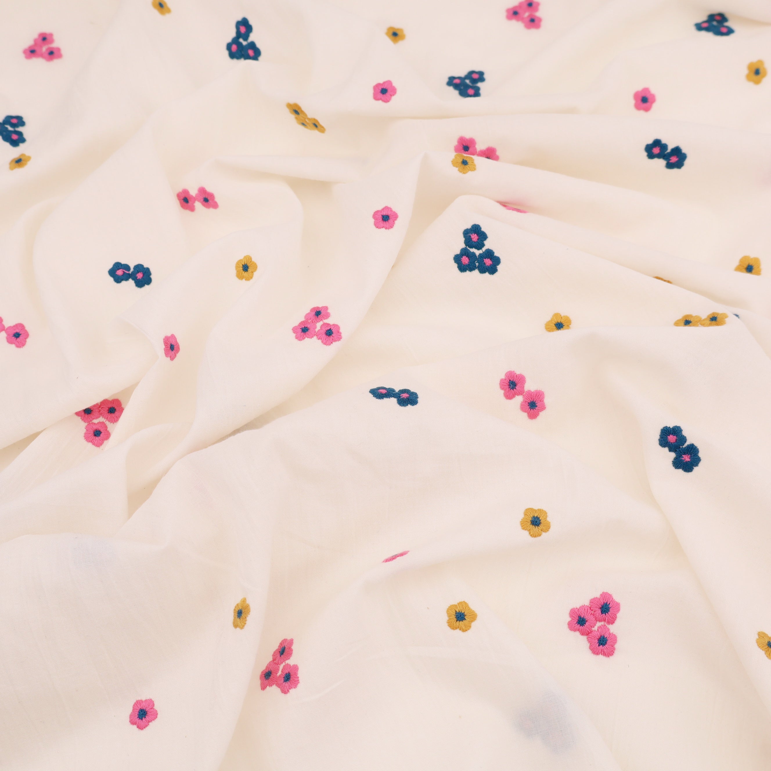 Fine Cotton Voile Embroidery Dressmaking Fabric - Colourful Flowers ...