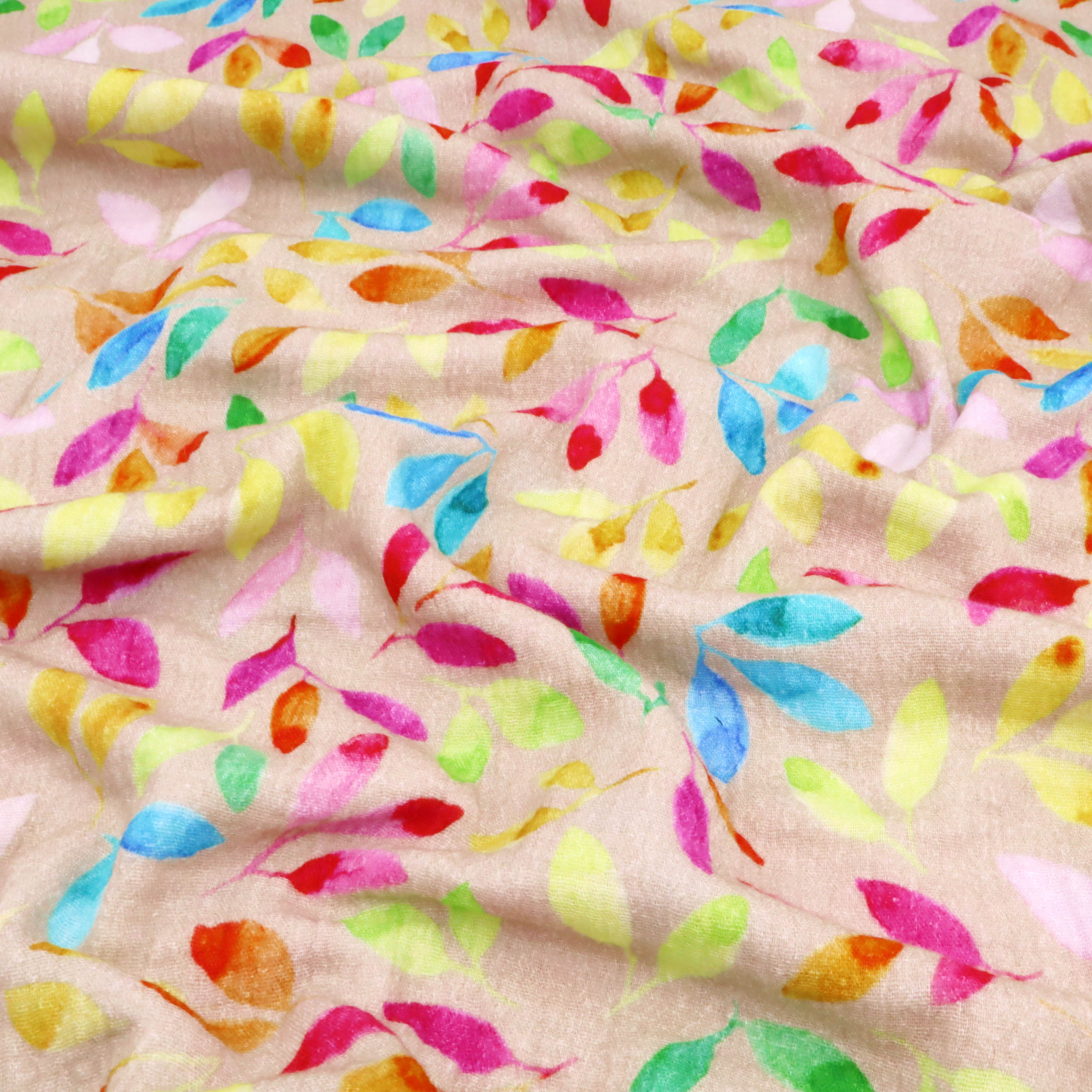 Foilage Coloured Leaves Printed Double Gauze Dressmaking Fabric - Ston ...