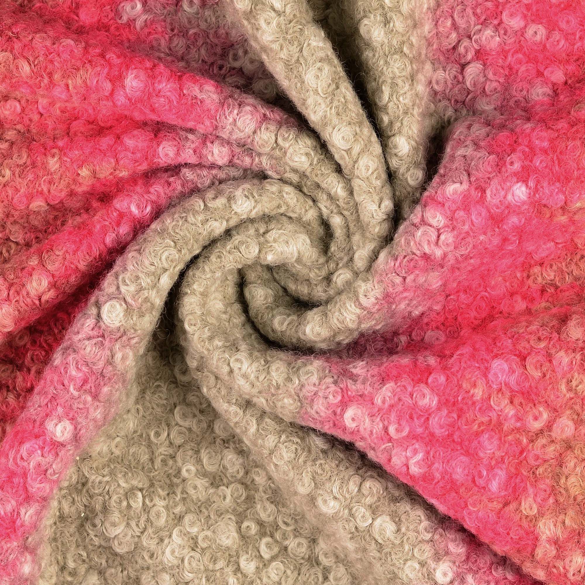 Gradient Coloured Chunky Boucle Curled Sheep Wool Look Coating Fabric ...