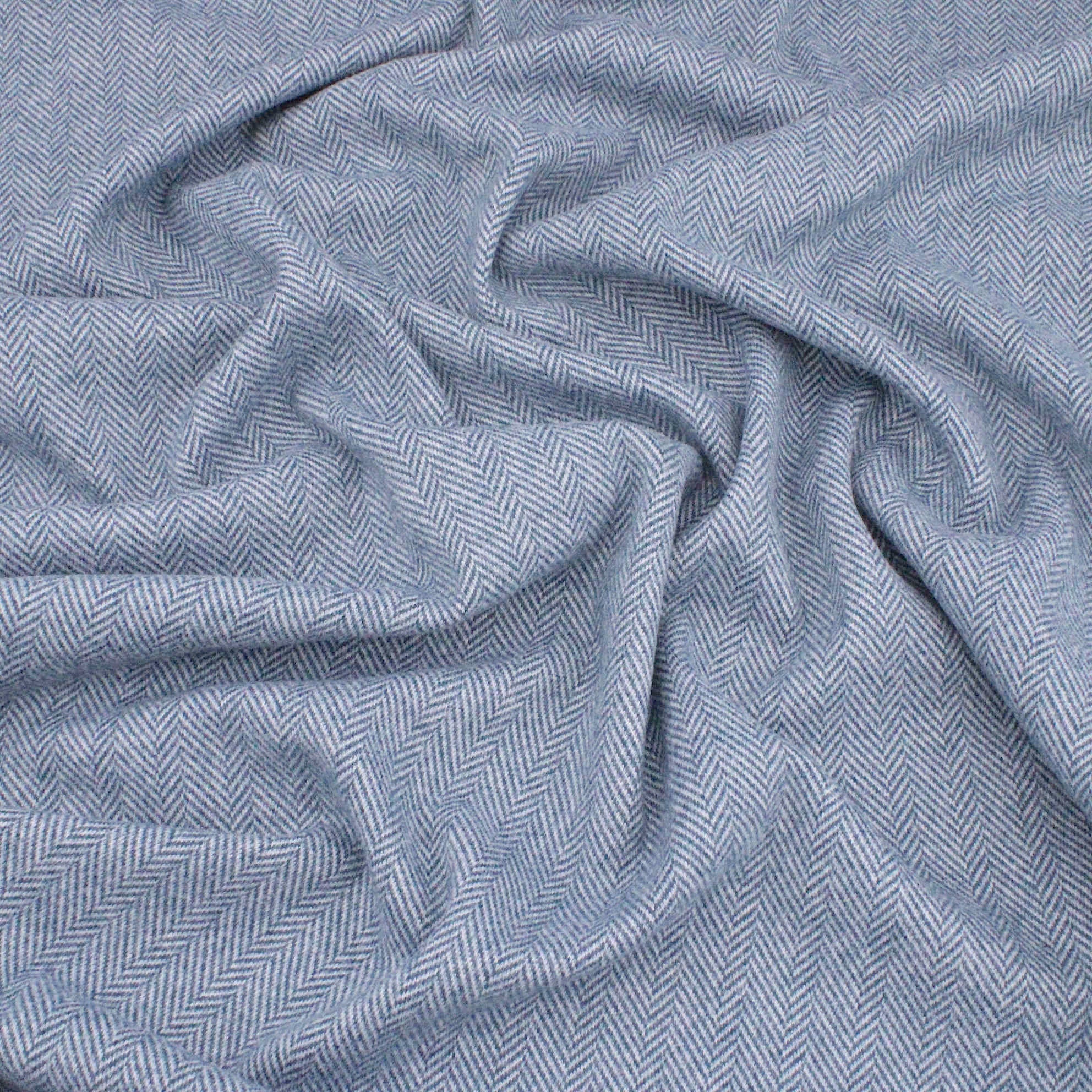 Herringbone Brushed Wool Blend Stretch Suiting Interior Fabric - Blue ...