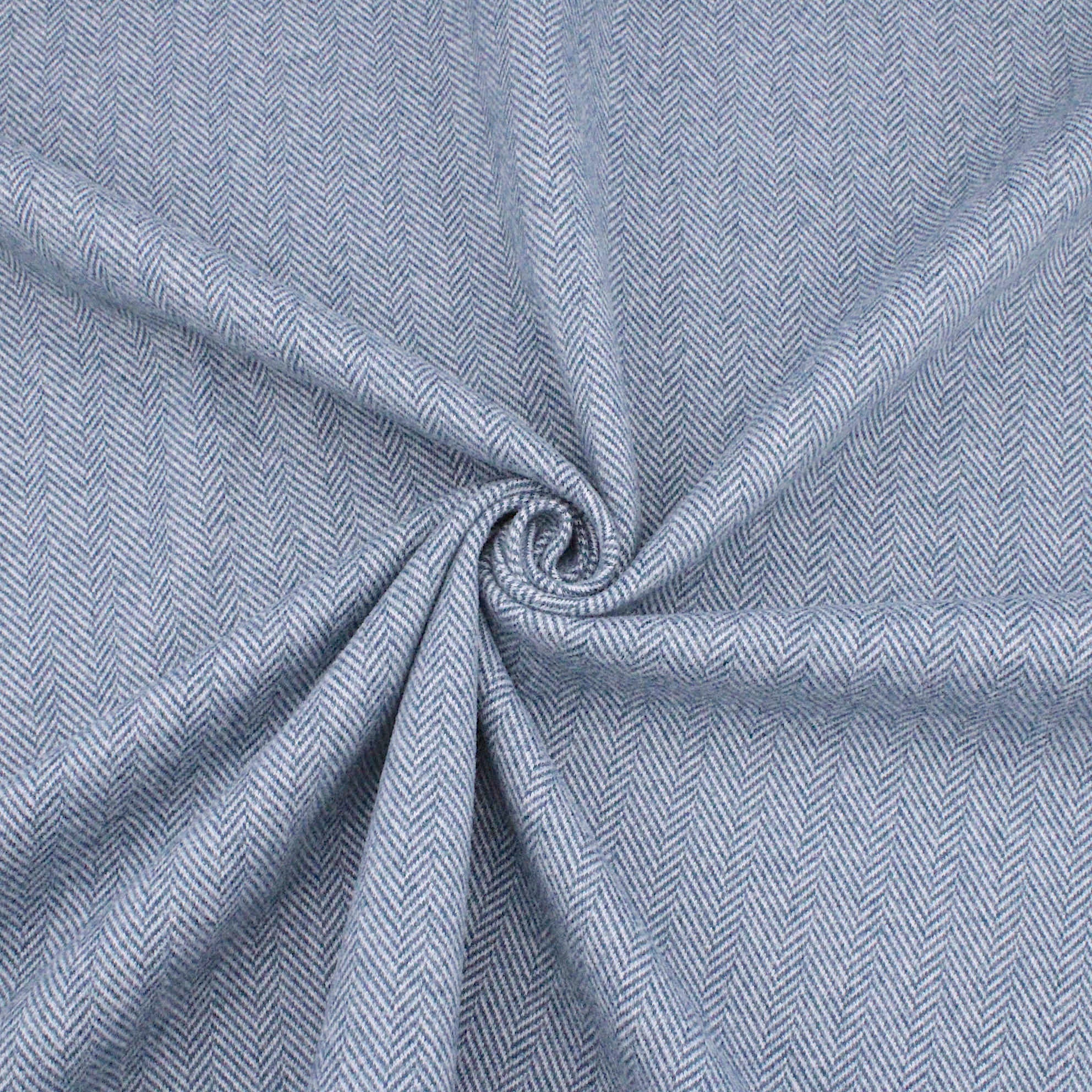 Herringbone Brushed Wool Blend Stretch Suiting Interior Fabric - Blue ...