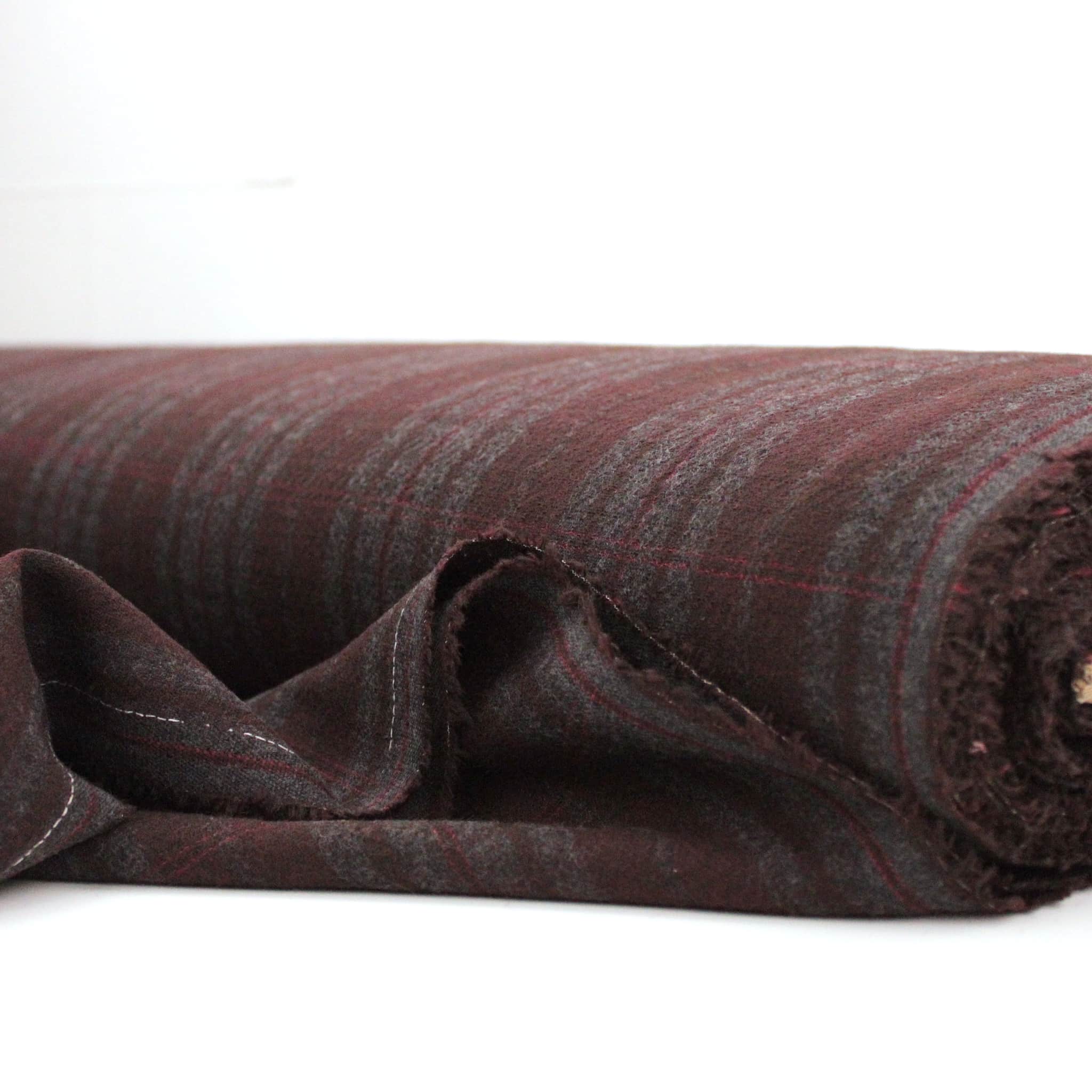 Italian Pure Wool Coating Jacketing and Suiting - Burgundy Plaid Check ...