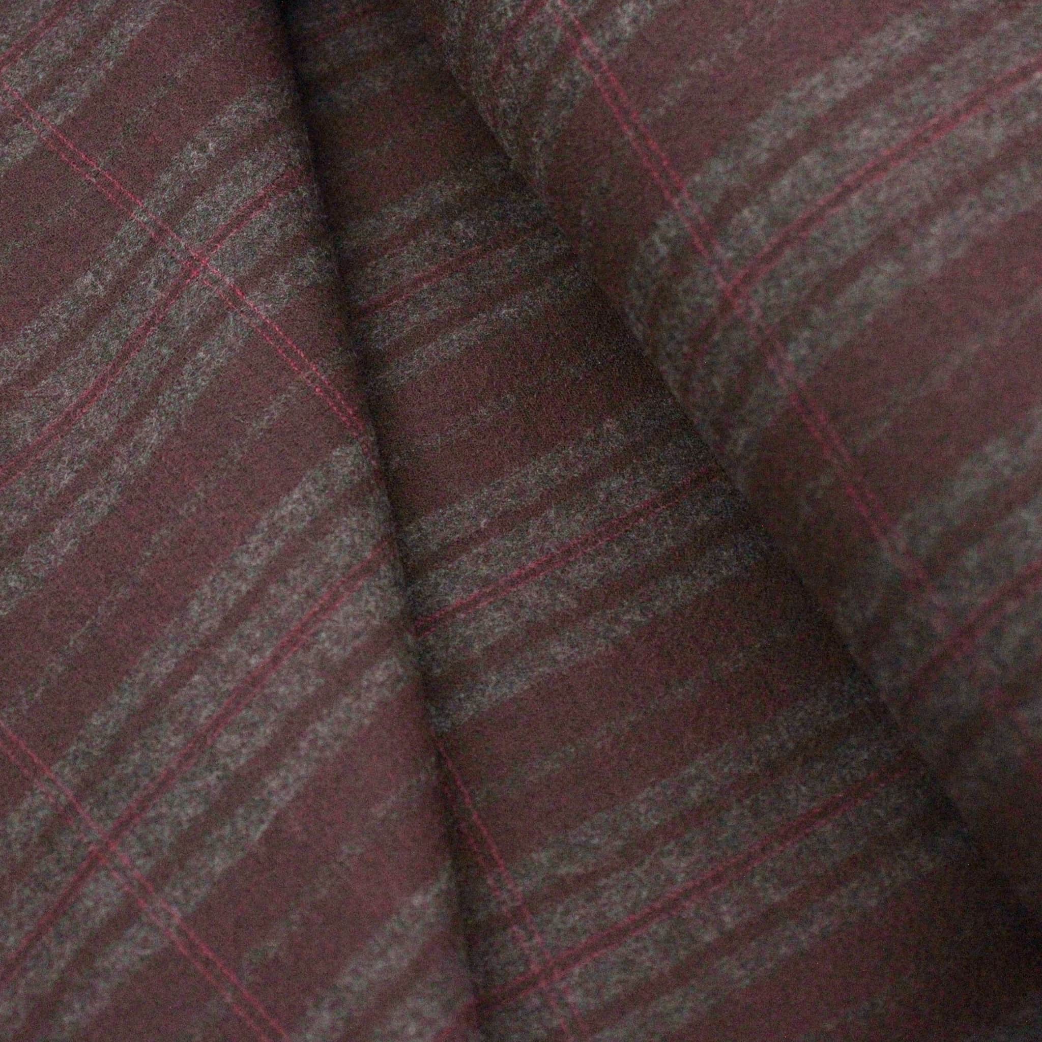 Italian Pure Wool Coating Jacketing and Suiting - Burgundy Plaid Check ...