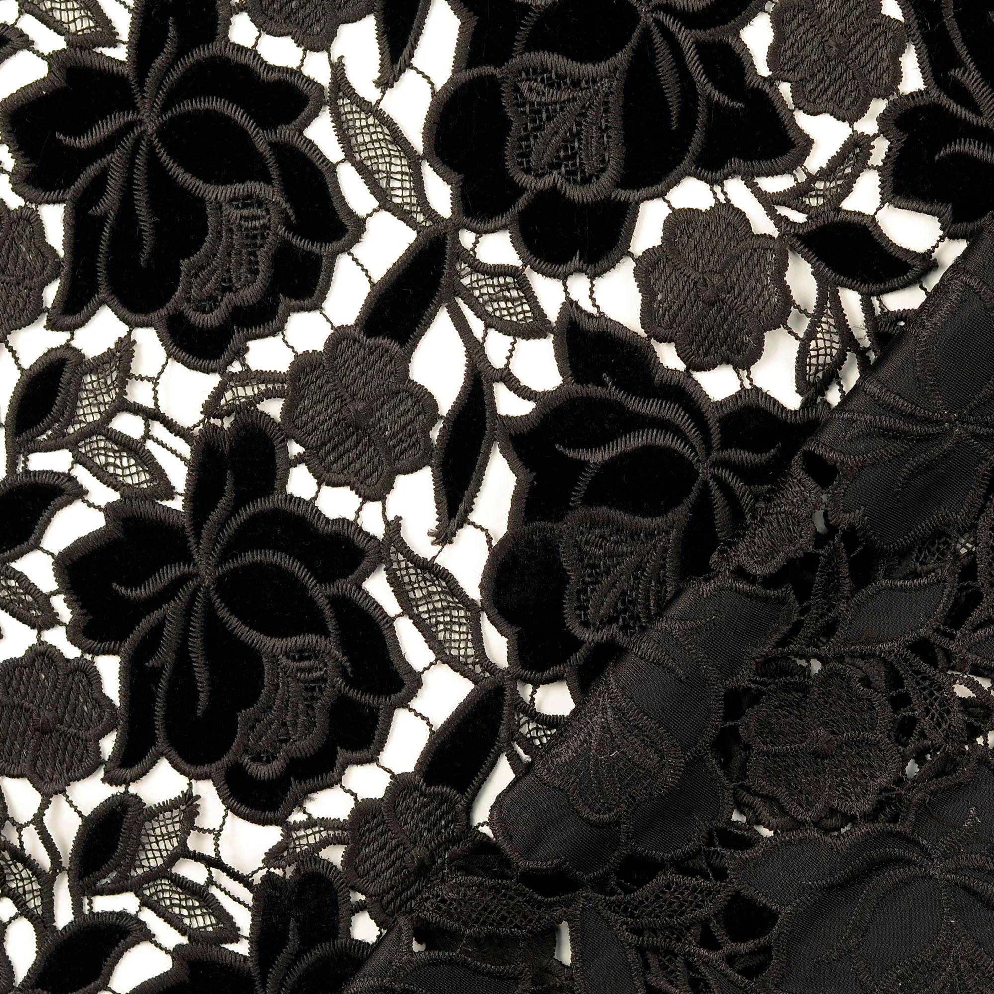Luxury Flocked Flower Lace Heavy Embroidered Velvet Dressmaking Fabric ...