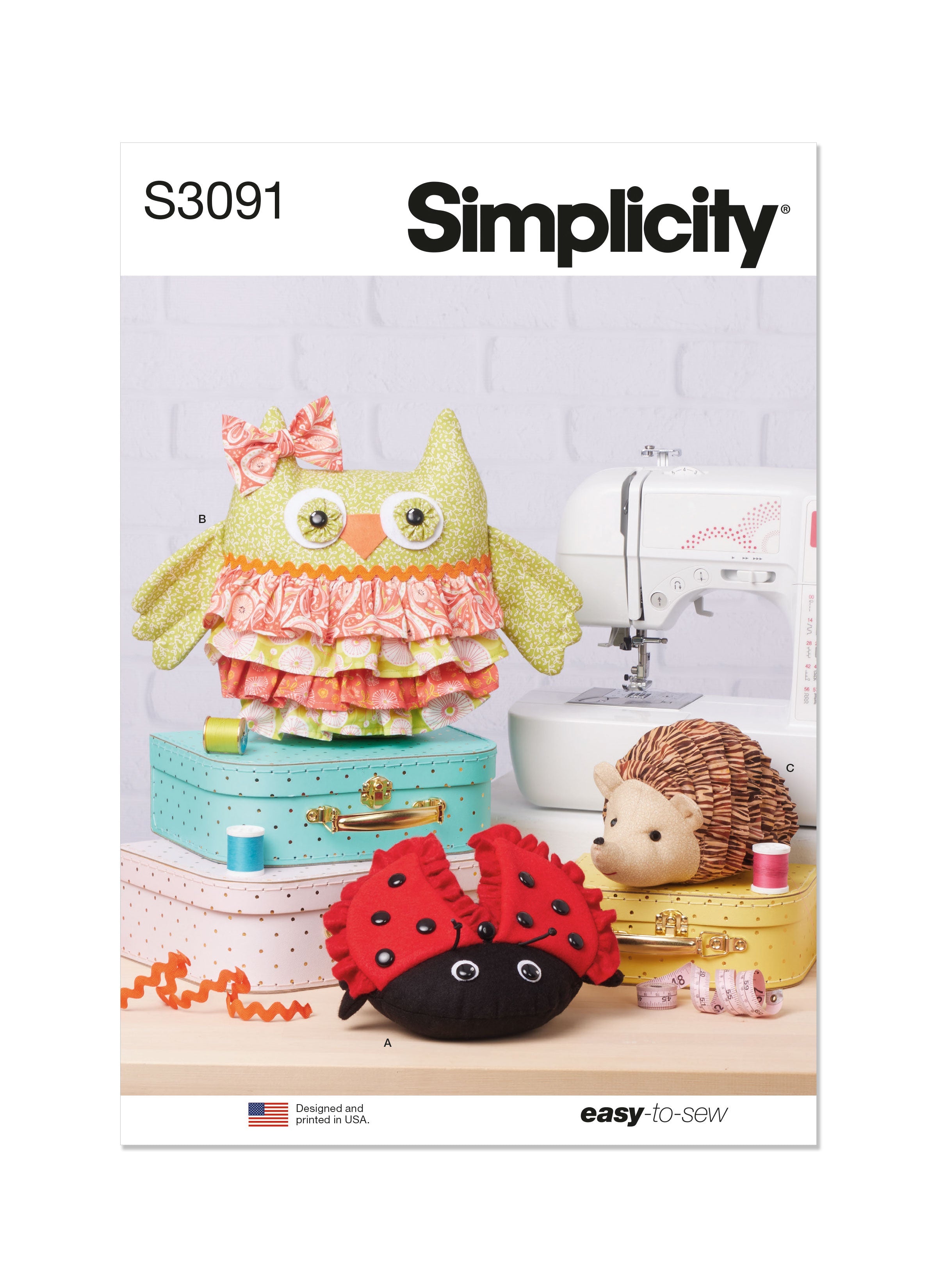 Simplicity Plush Animals Sewing Pattern for Creative Projects S3091OS ...