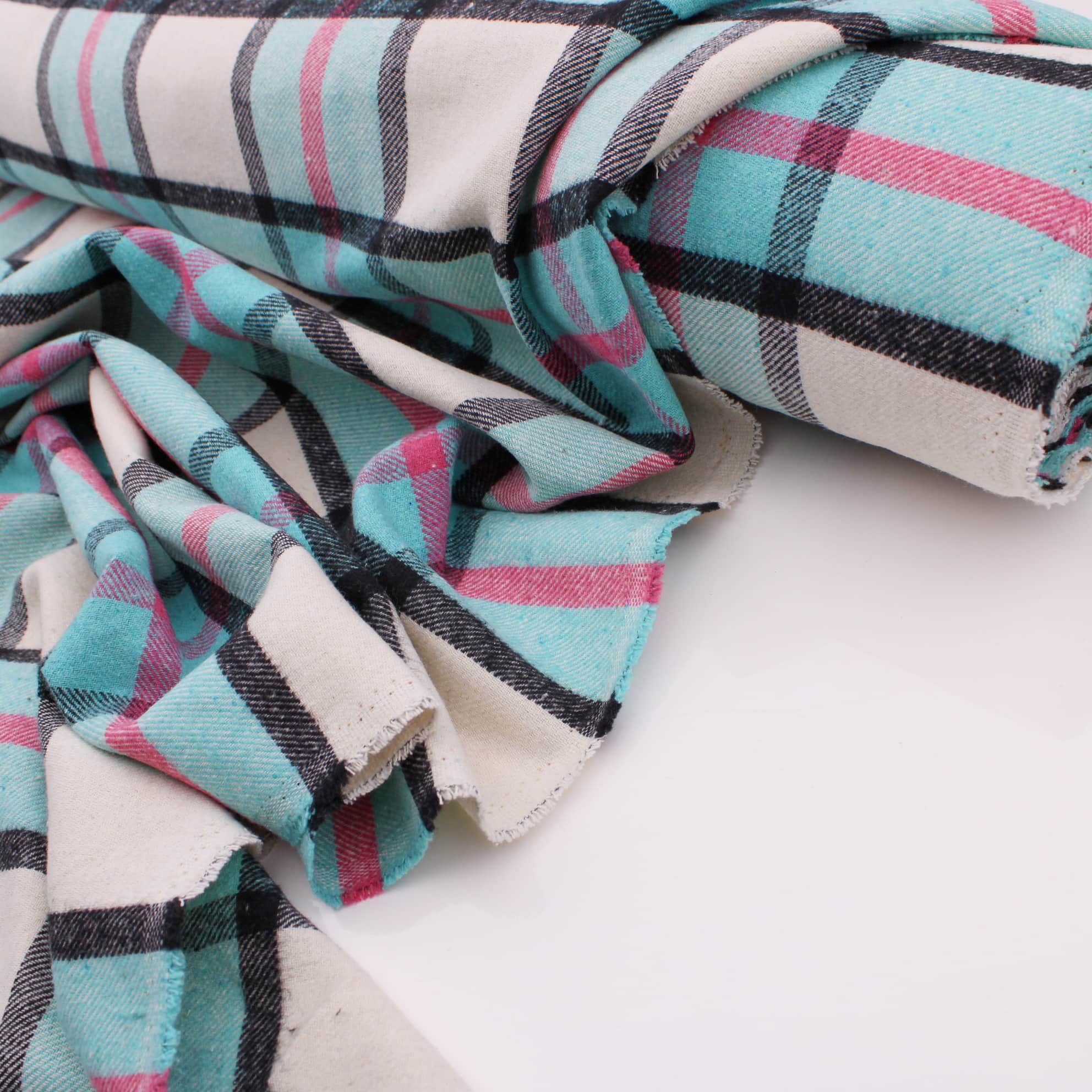 Soft Flannel Tartan Check Fabric - Turquoise Plaid – Lullabee Fabrics