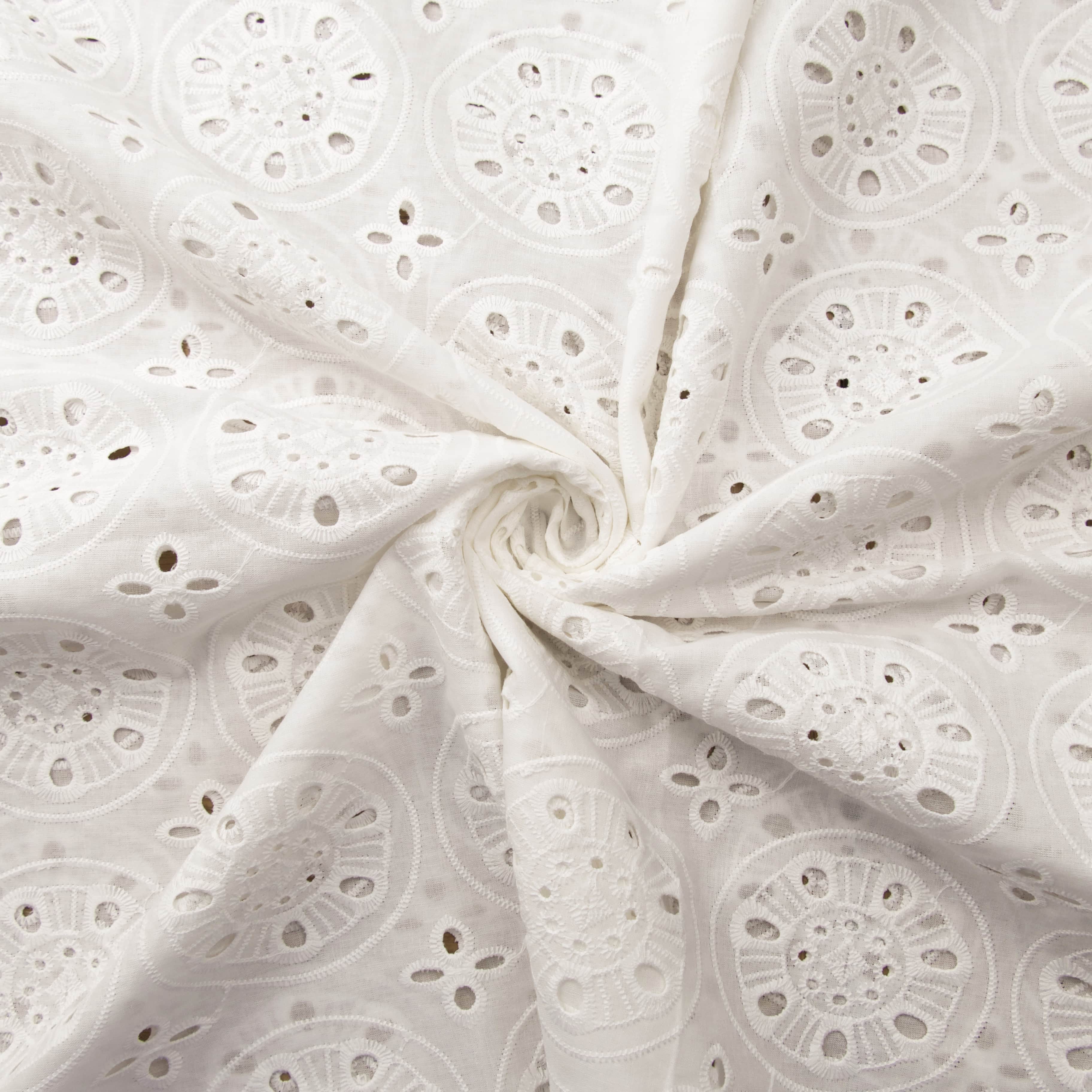 Ivory Broderie Anglaise Pure Cotton - African Circle – Lullabee Fabrics