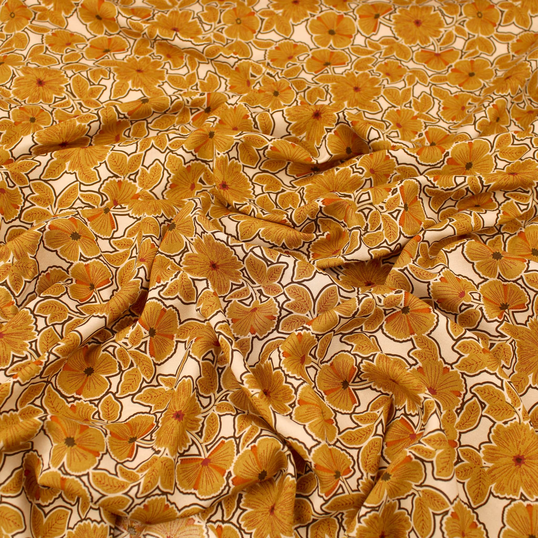 Outlined Ochre Flower Power Viscose - Ochre – Lullabee Fabrics