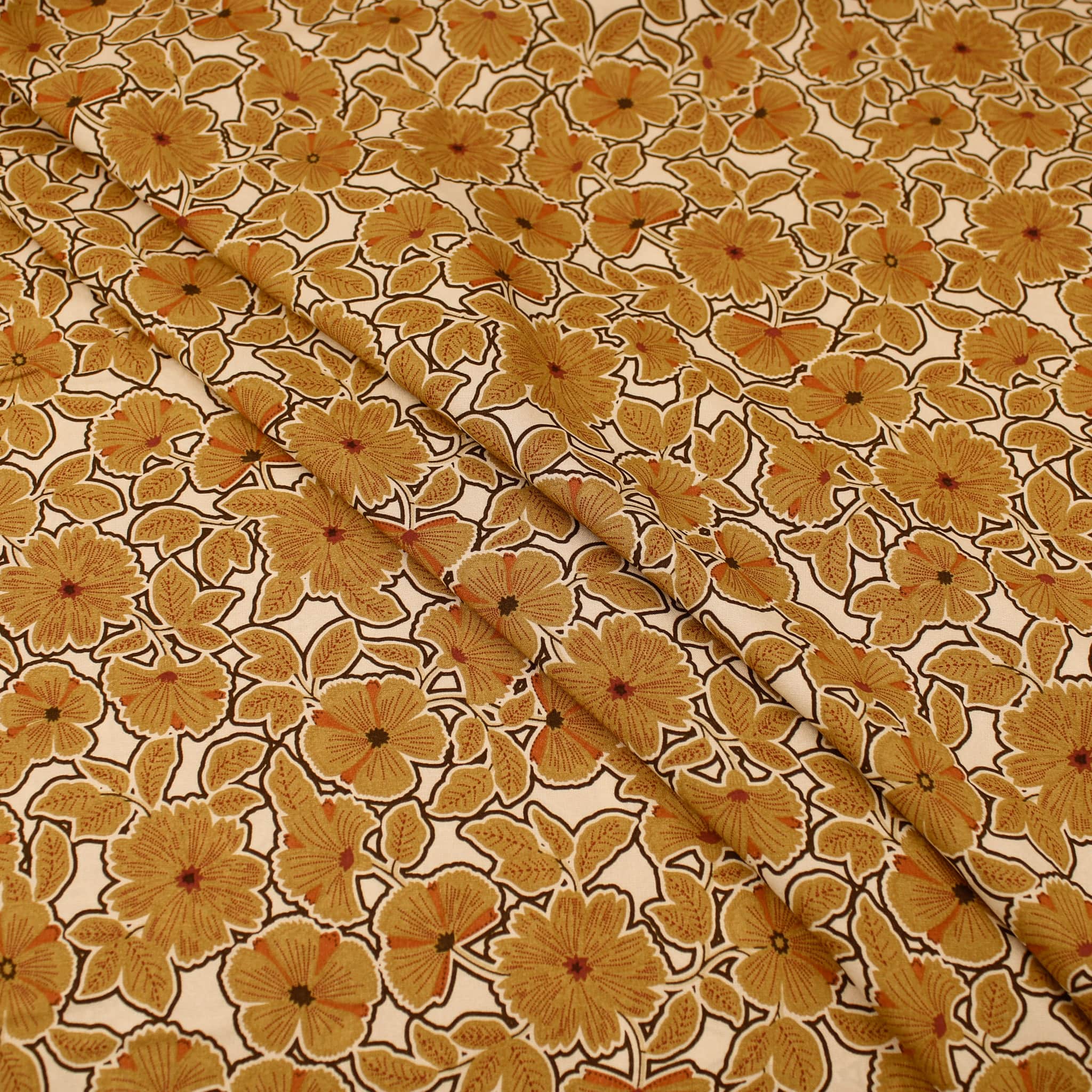 Outlined Ochre Flower Power Viscose - Ochre – Lullabee Fabrics