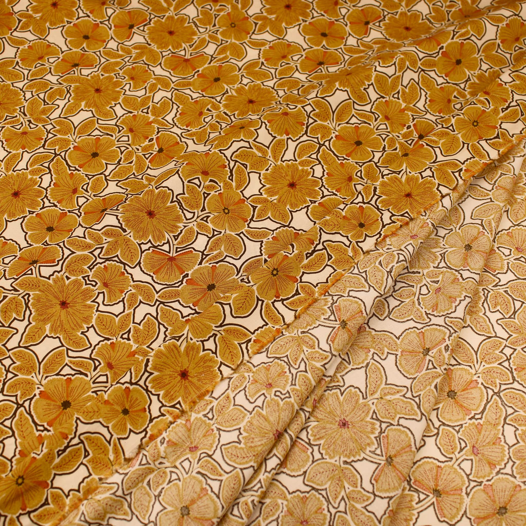 Outlined Ochre Flower Power Viscose - Ochre – Lullabee Fabrics