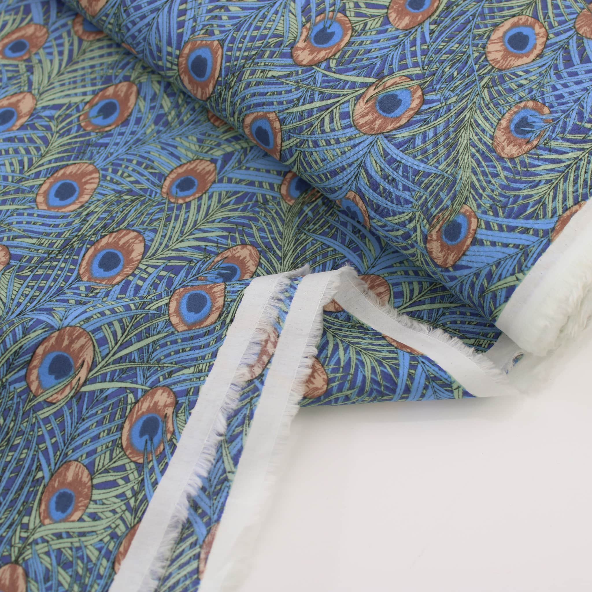 LAYLA Peacock Feathers Pima Cotton Lawn - Blue and Green – Lullabee Fabrics