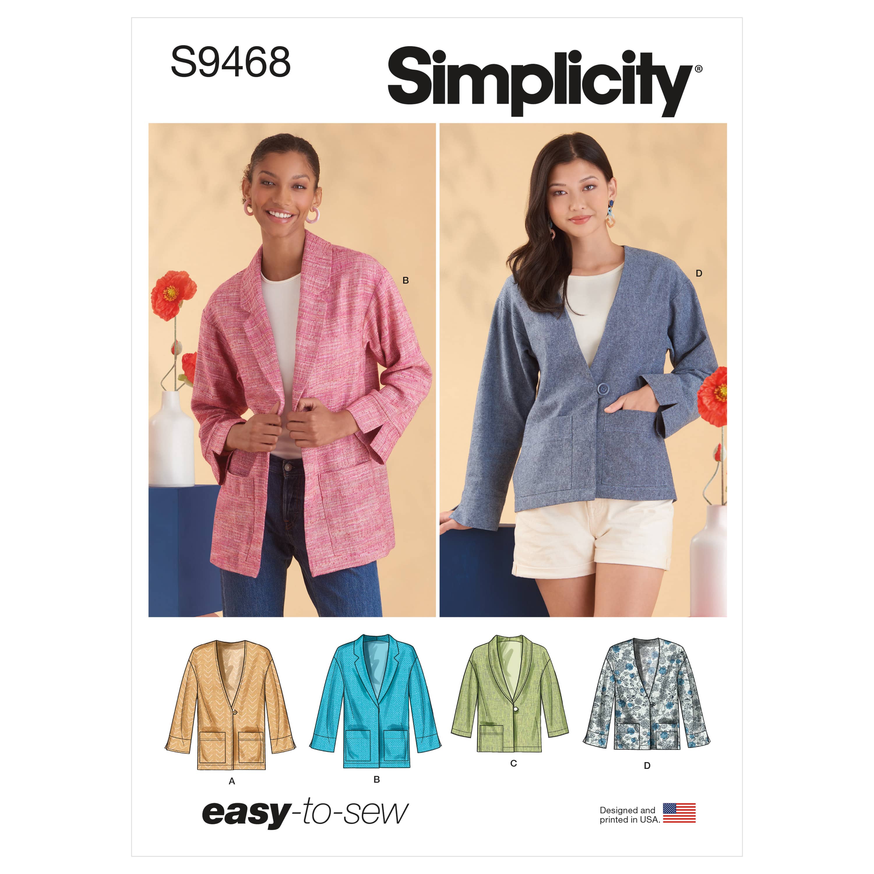 Simplicity Sewing Pattern S9468 Misses' Unlined Jacket – Lullabee Fabrics
