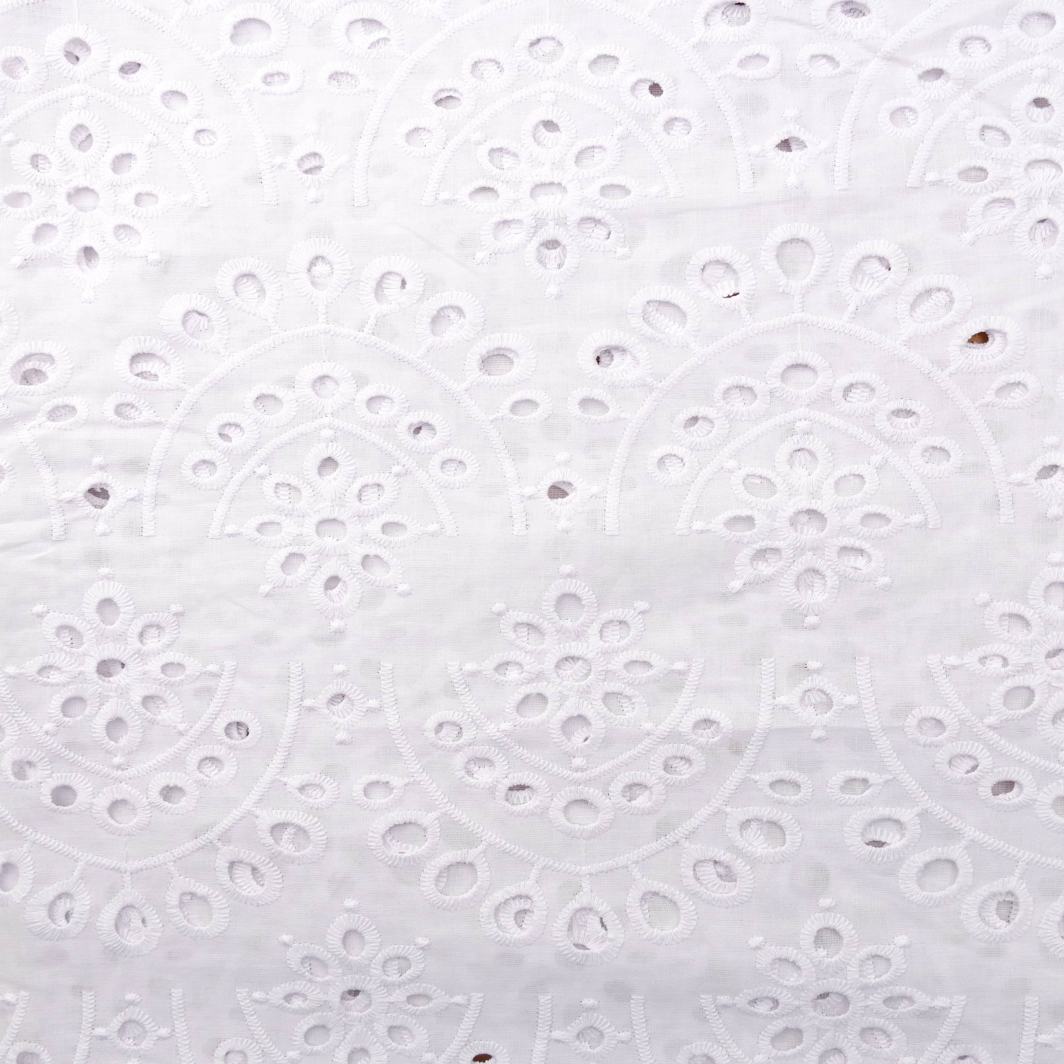 White Broderie Anglaise Pure Cotton - Arched Flower – Lullabee Fabrics