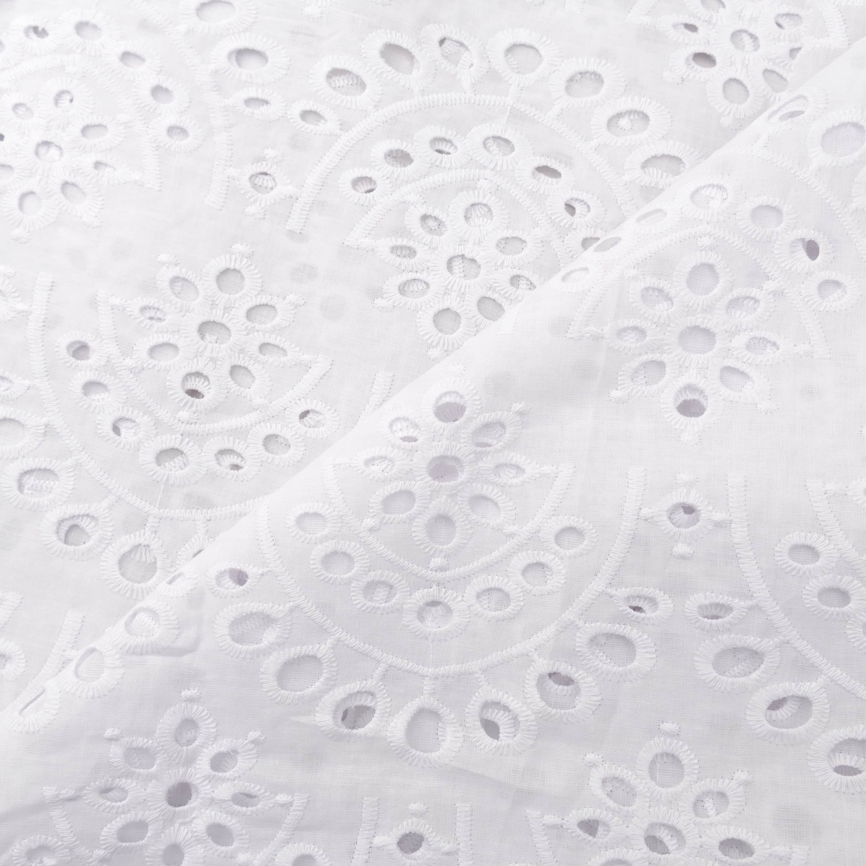 White Broderie Anglaise Pure Cotton - Arched Flower – Lullabee Fabrics
