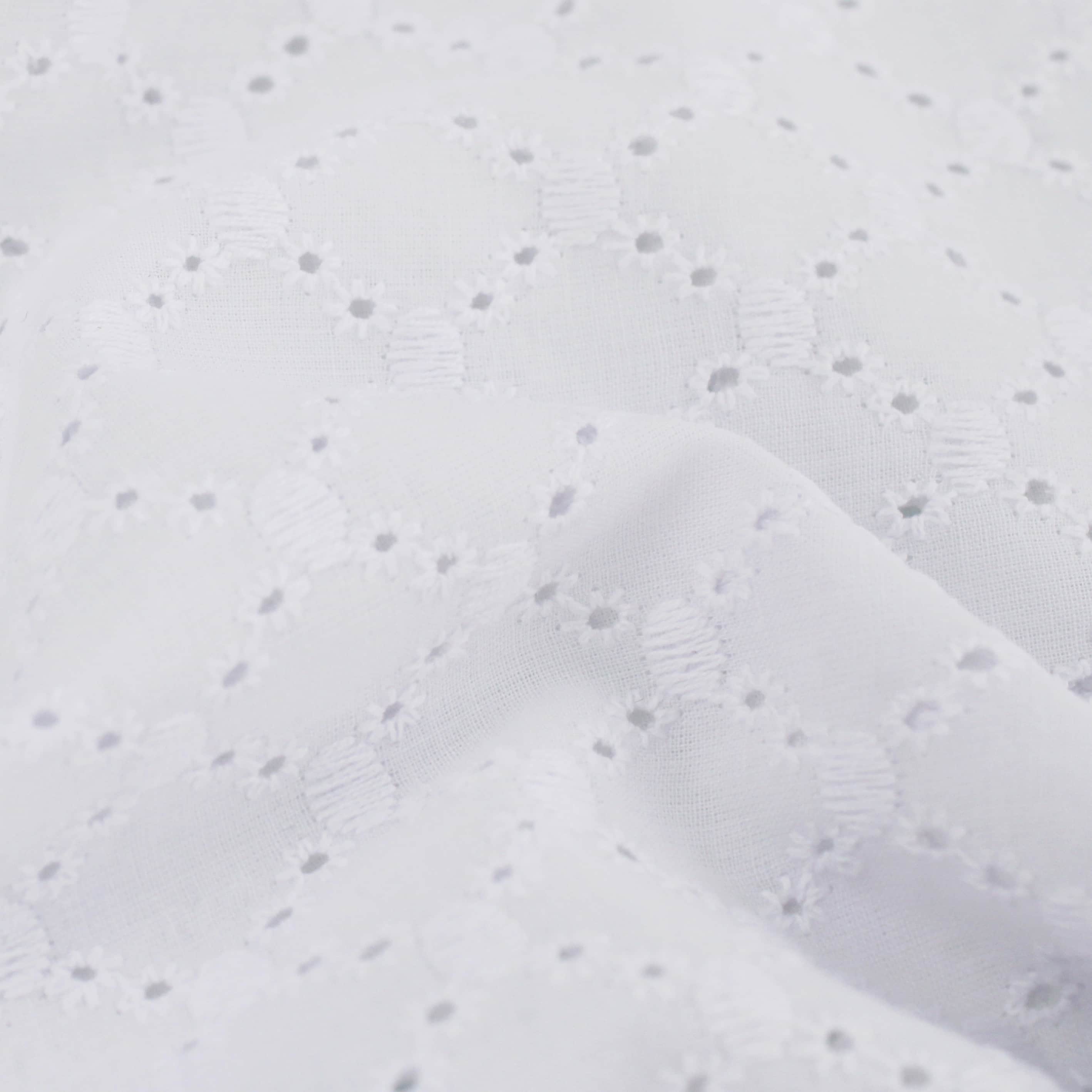 White Broderie Anglaise Pure Cotton - Dotty Grid – Lullabee Fabrics