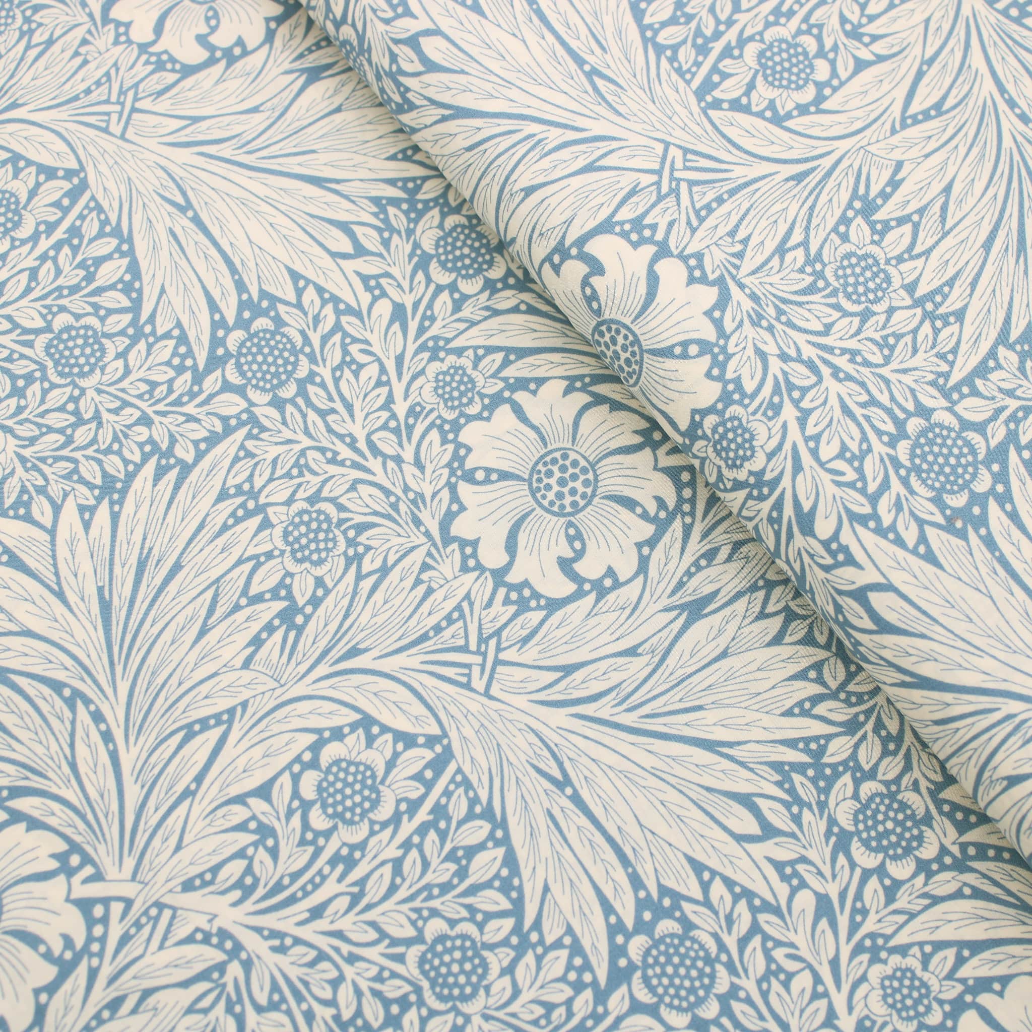 William Morris Marigold Viscose Challis - Powder Blue – Lullabee Fabrics